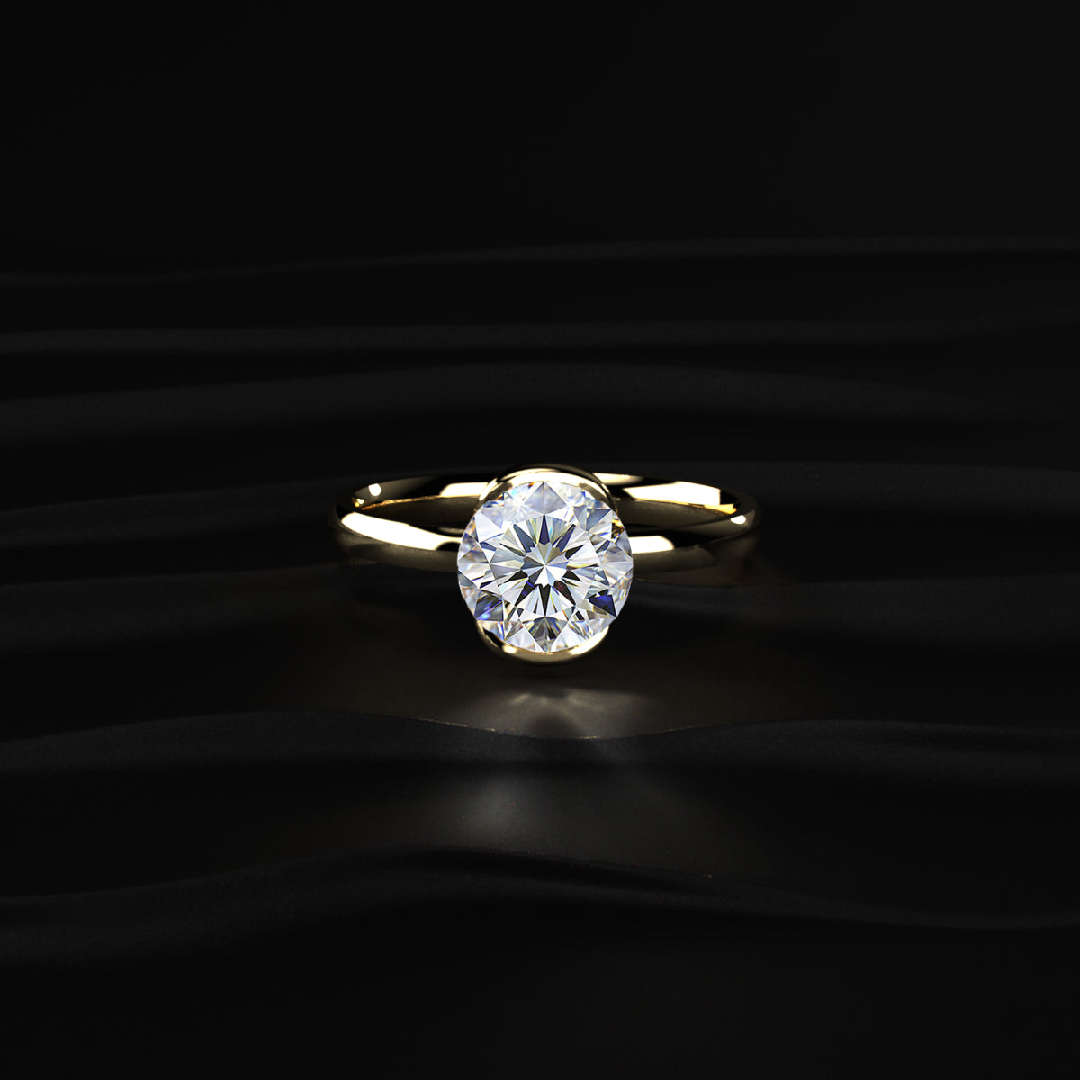 Half Bezel Round Diamond Solitaire Ring | Earthly Jewels